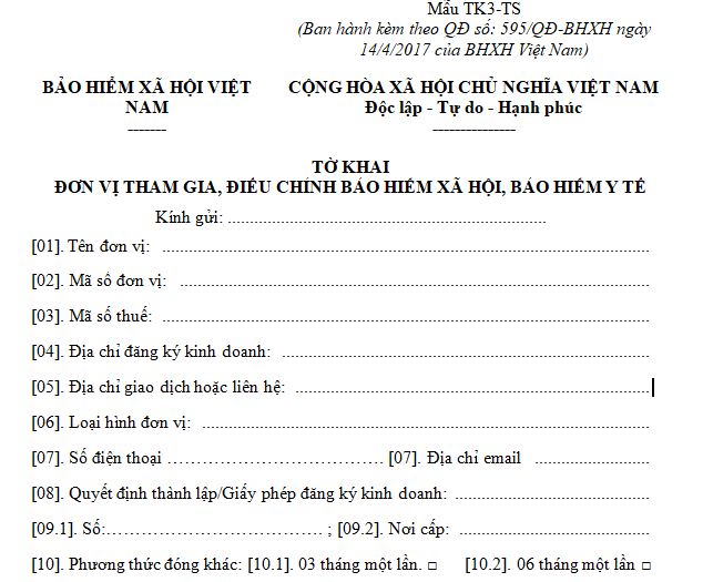 Tờ khai đơn vị tham gia BHXH, BHYT, BHTN